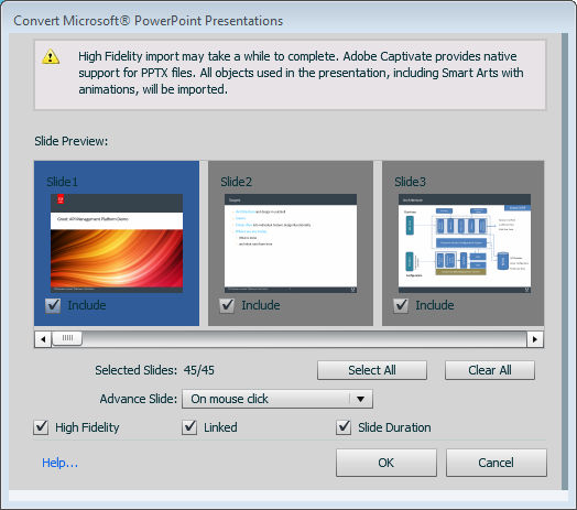 Import and edit PowerPoint presentations in Captivate Classic
